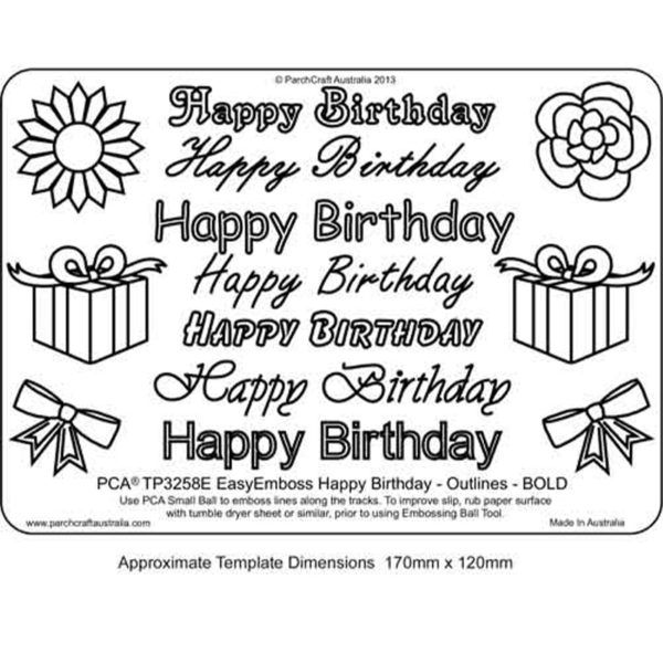 TP3258E EasyEmboss Happy Birthday Outlines BOLD - ParchCraft Australia UK